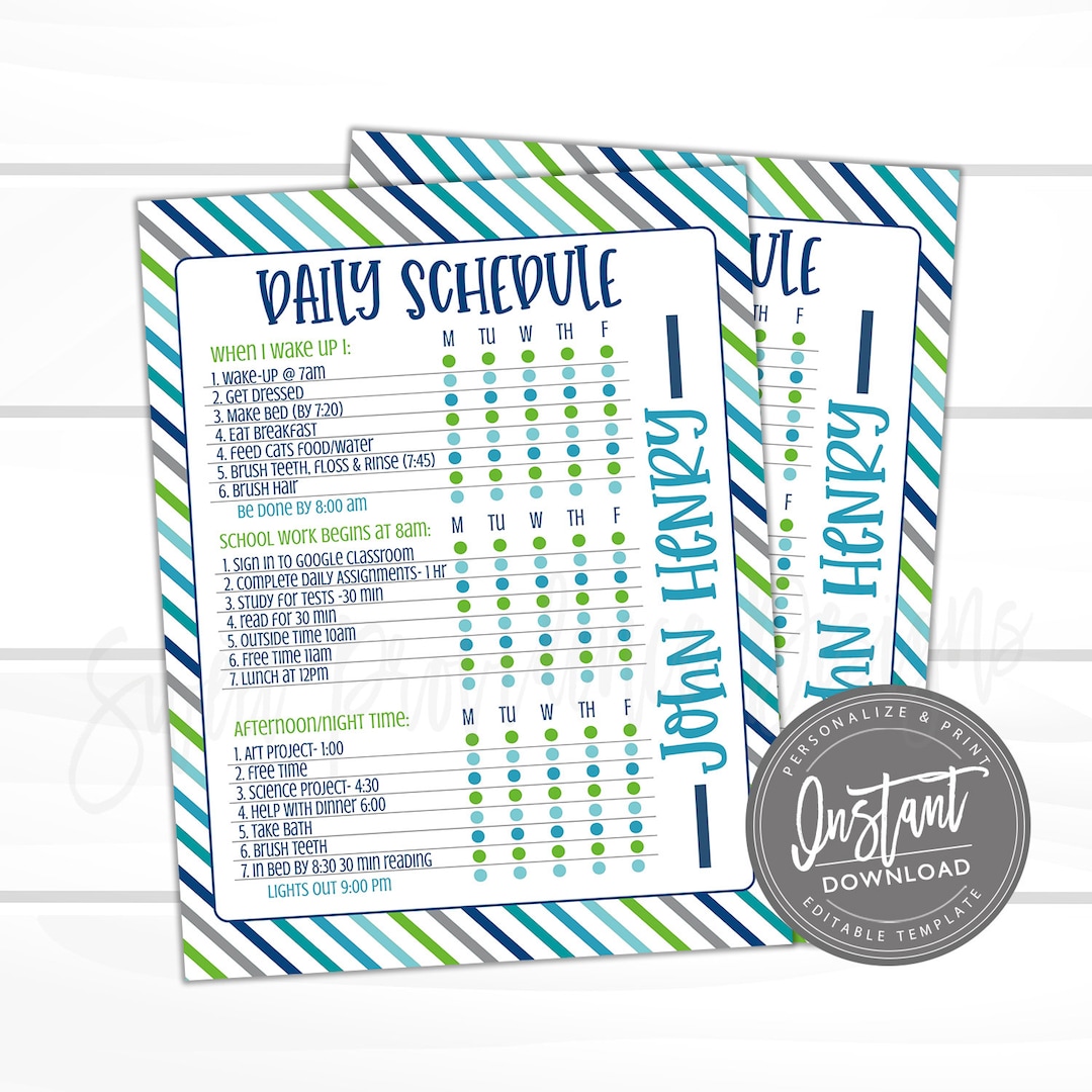 Editable Home School Printable Planner Schedule, Kids Planner, Daily ...