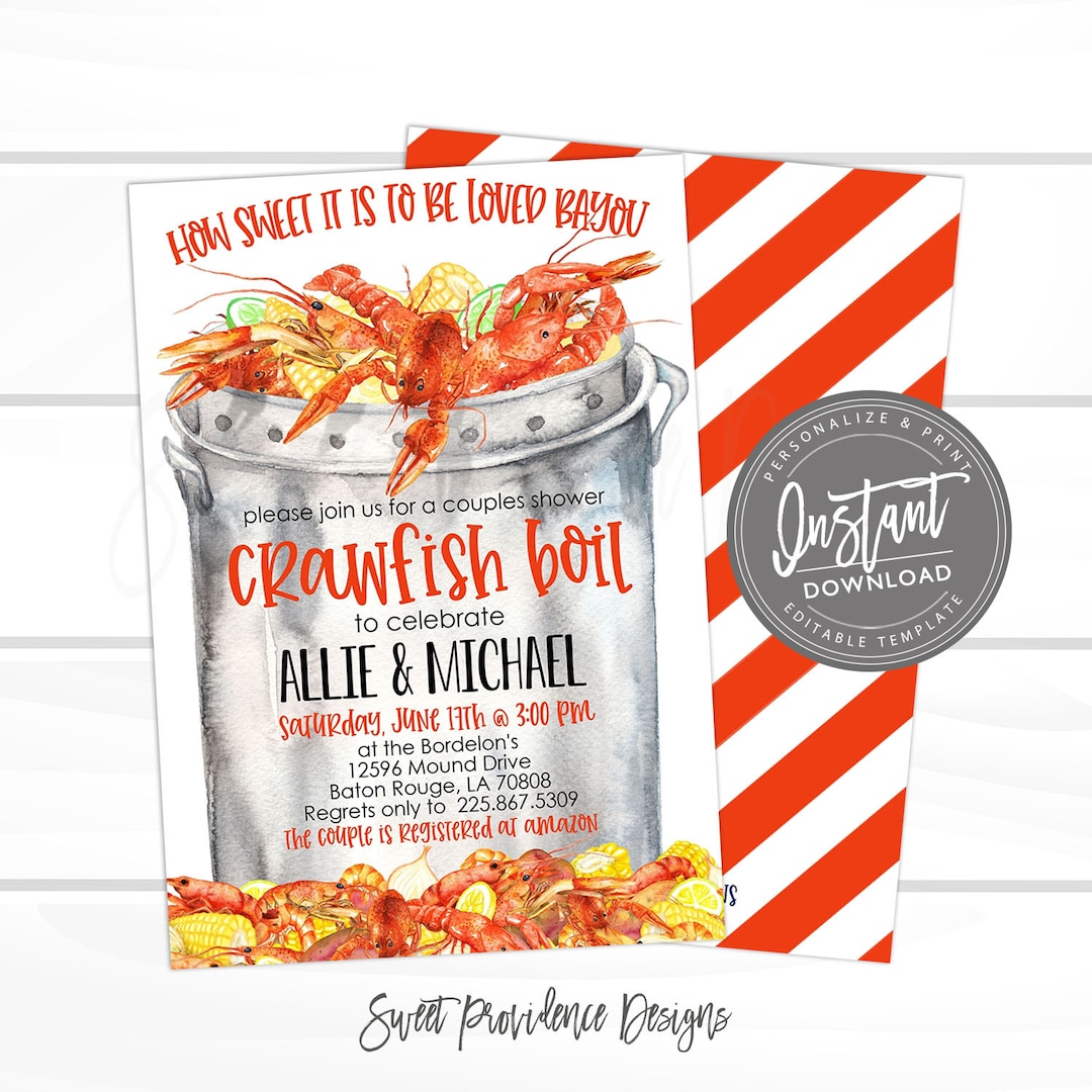 Crawfish Boil Invitation, Crawfish Couples Shower Invite, Editable ...