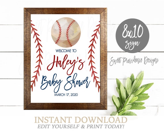 Baby Shower Sign, Baby Shower Welcome Sign, Editable Baseball Baby ...