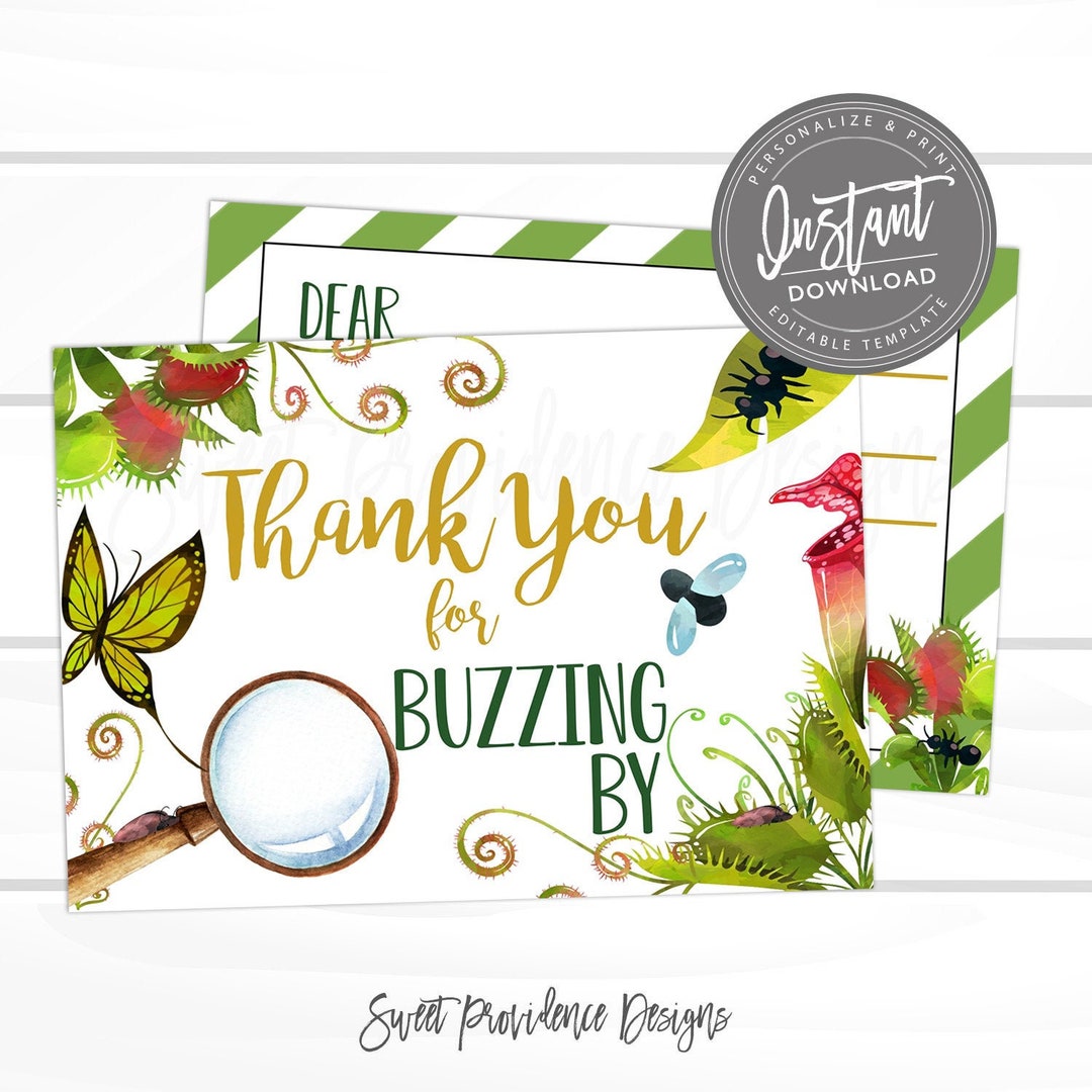 Thank You Card, Bug Thank You Card, Editable Double Bug Birthday Thank ...