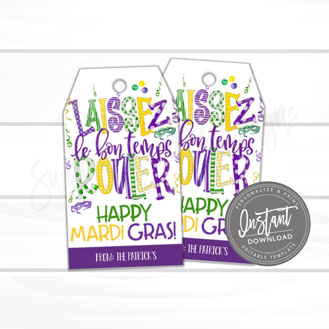 Mardi Gras Favor Tags Editable Mardi Gras Party Tag Laissez | Etsy