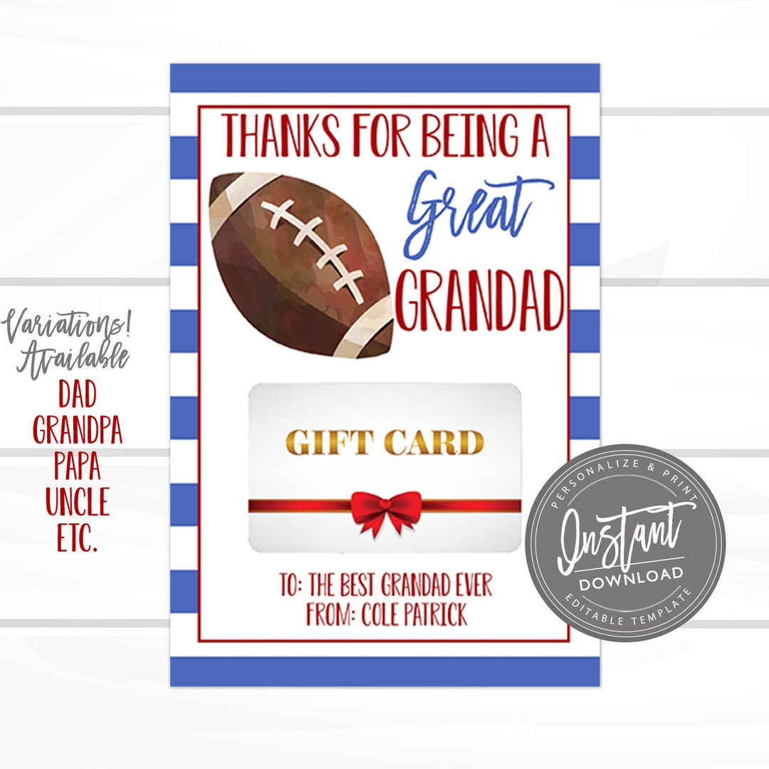 EDITABLE Fathers Day Gift Card, Football Theme Gift Card Holder, Gift ...