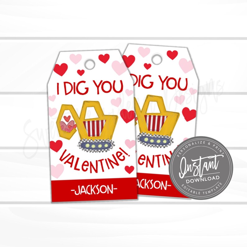 Valentine Favor Tags, Editable I Dig You Tractor Valentine Tags, Boy ...