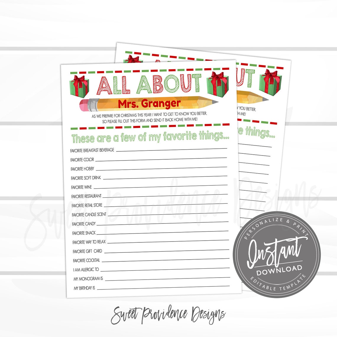 EDITABLE Teacher Survey Printable Christmas Teacher's - Etsy