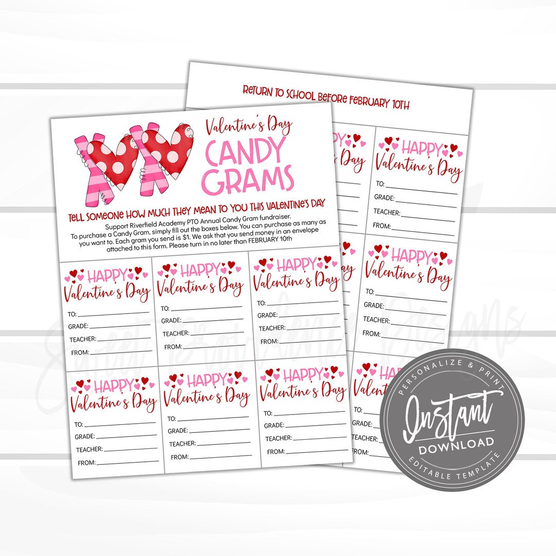 EDITABLE Valentine's Day Candy Gram Flyer, PTO PTA School Fundraiser ...