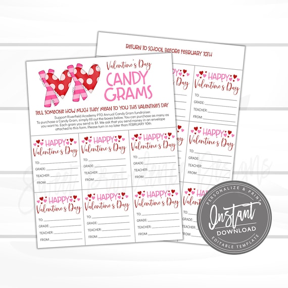 EDITABLE Valentine's Day Candy Gram Flyer, PTO PTA School Fundraiser ...