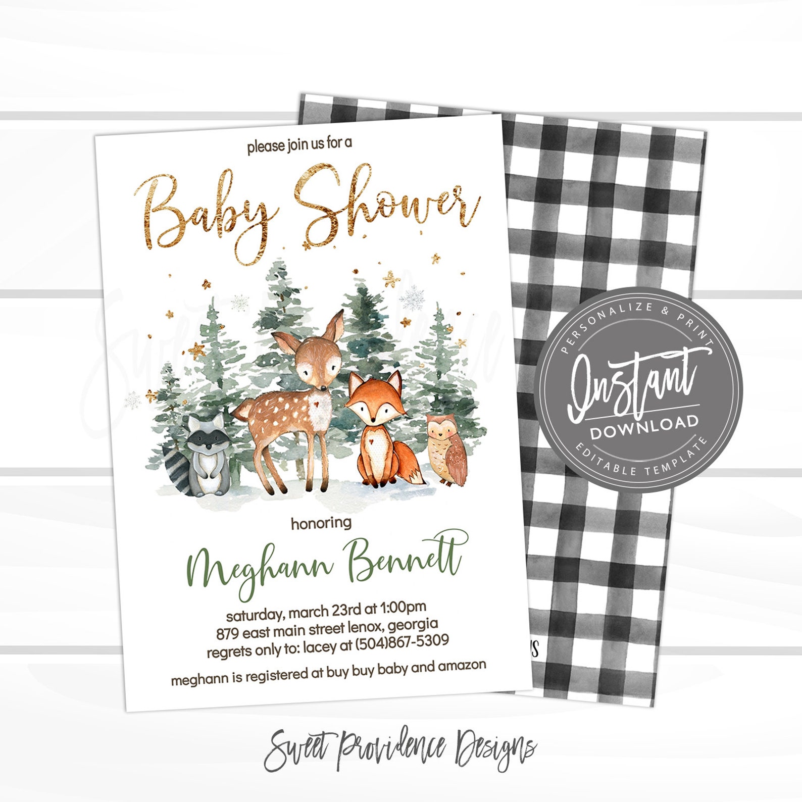 Winter Woodland Animal Invitation, Christmas Woodland Invite, Deer, Fox ...