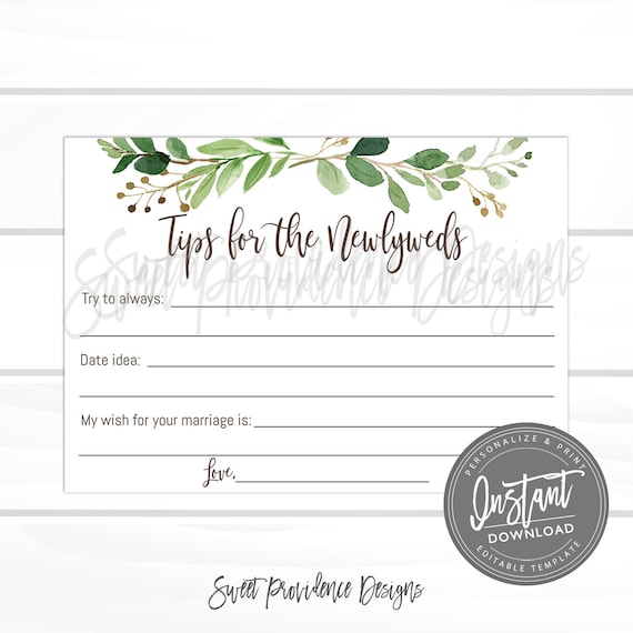 Advice Card For Newlyweds Greenery Tips For Newlyweds Fall Marriage