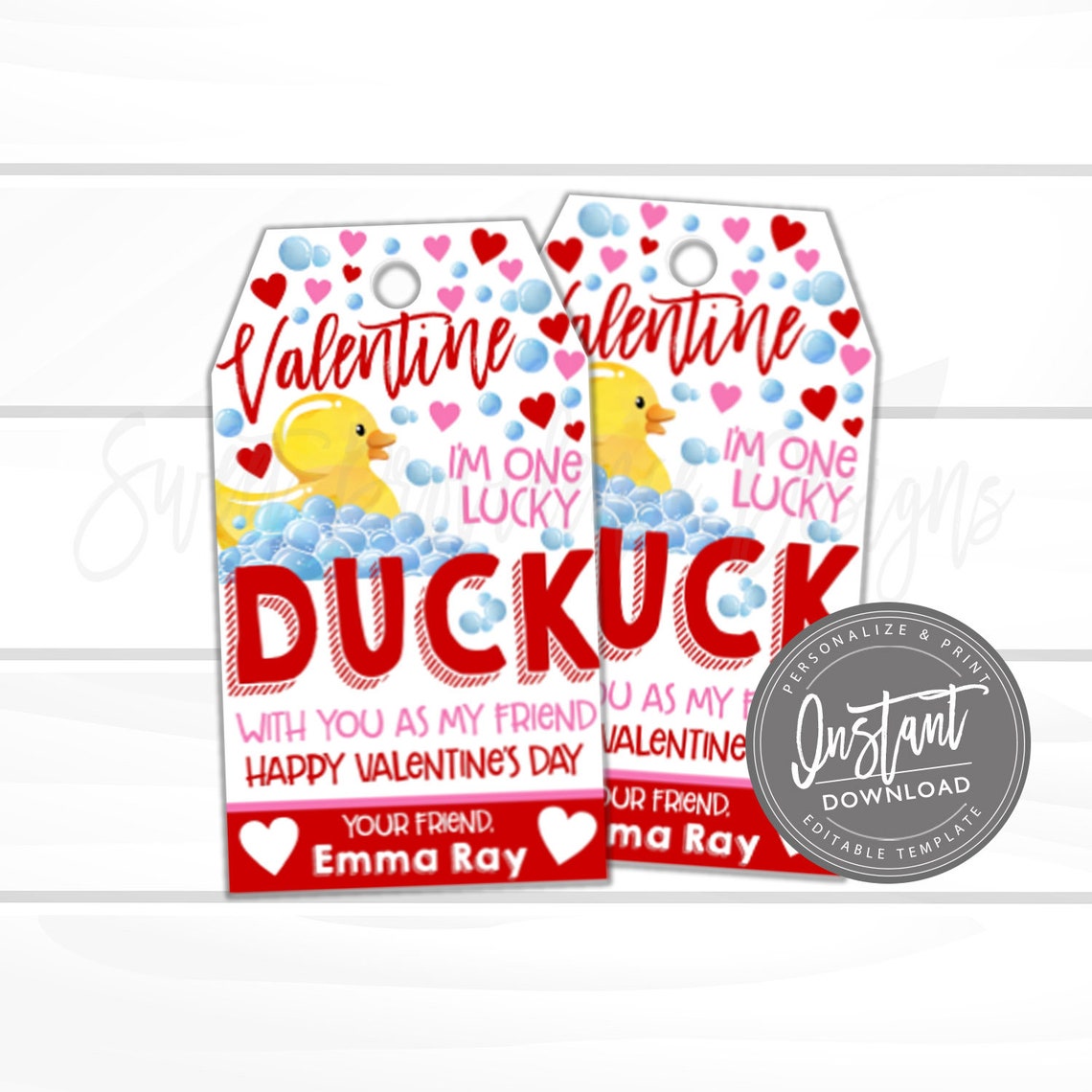 Valentine Favor Tags Printable One Lucky Duck Valentine - Etsy