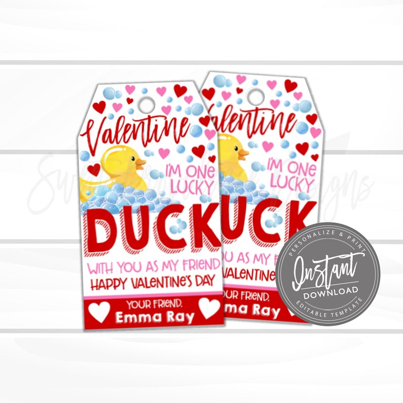 Valentine Favor Tags Printable One Lucky Duck Valentine - Etsy