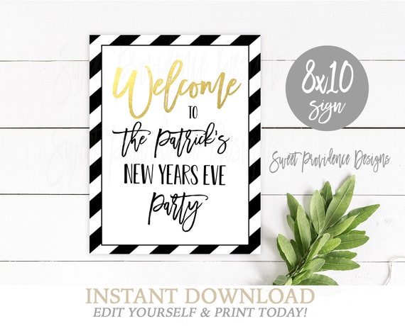 New Years Eve Party Welcome Sign, Editable NYE Game, Confetti New Years ...