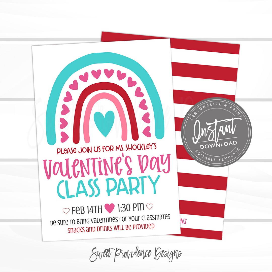 Valentine's Day Class Party Invitation, Editable Valentine's Day Class ...
