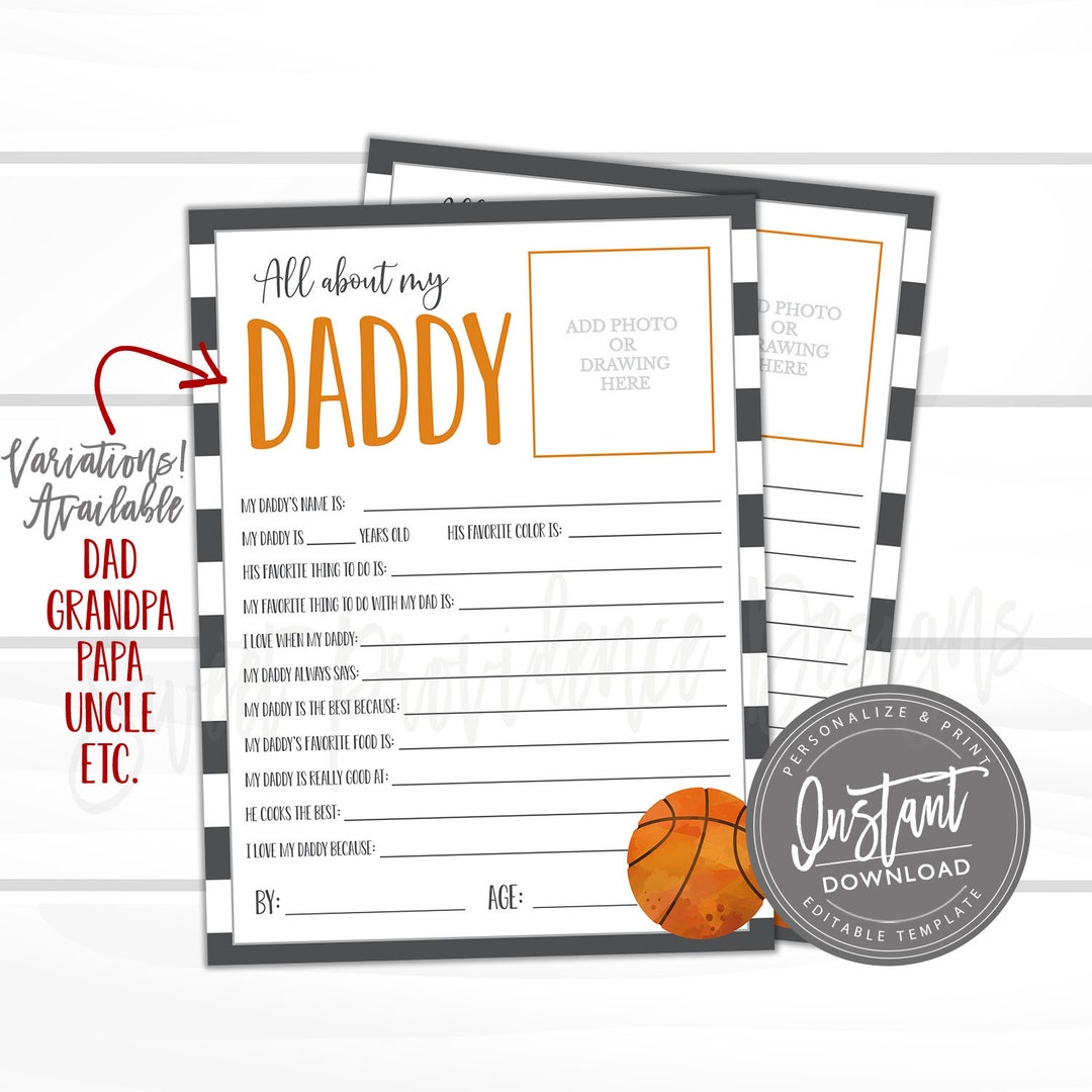 EDITABLE Fathers Day Questionnaire, All About Daddy, Survey Questions ...