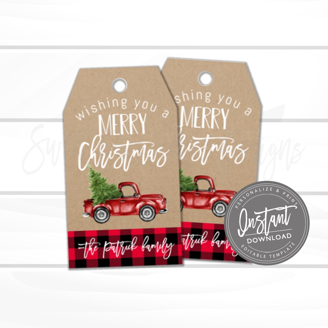 EDITABLE Christmas Favor Tag, DIY Christmas Red Truck Tag, Holiday ...