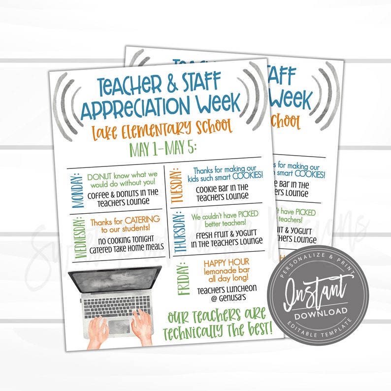 EDITABLE Teacher Appreciation Week Itinerary Printable - Etsy