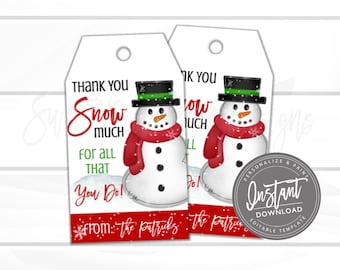 Christmas Gift Tags Thank You Snow Much for All You Do - Etsy
