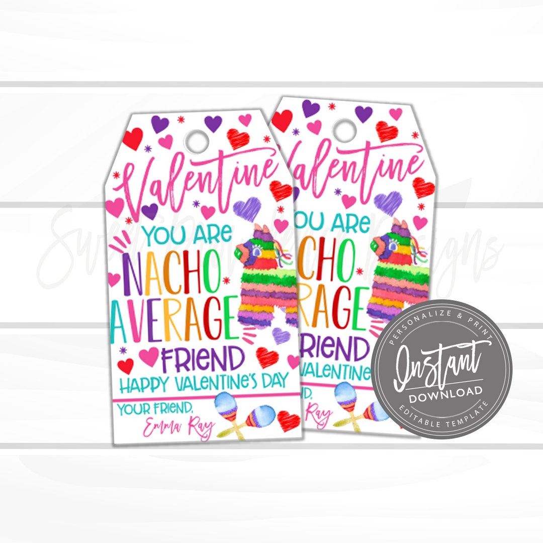 Valentine Card Kids, Printable, You Are Nacho Average Friend, Valentine ...