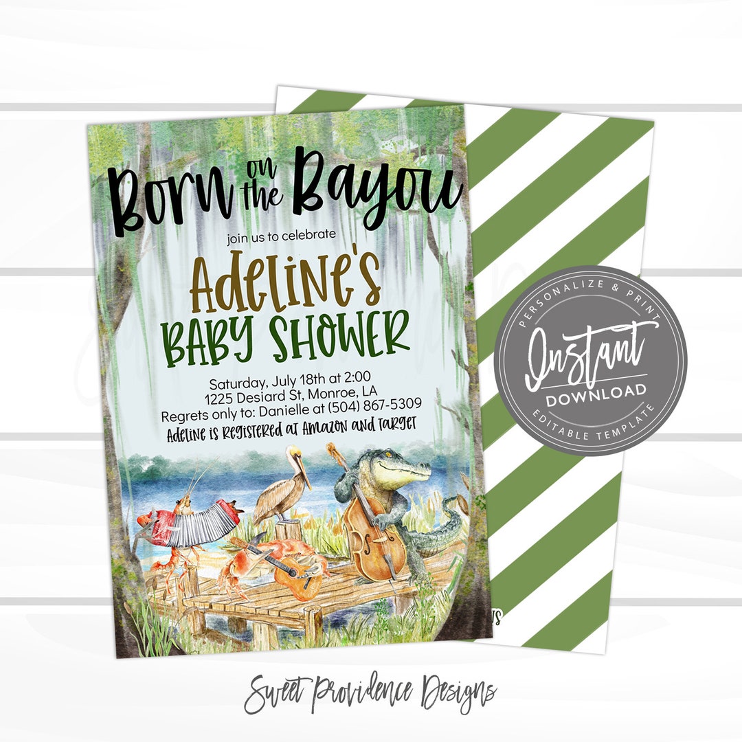 Born on the Bayou Baby Shower Invite, Bayou Theme Invite, Gender ...