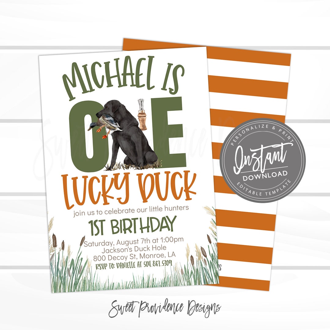 One Lucy Duck, Hunting Birthday Invitation, Duck Dog, Boy Hunting ...