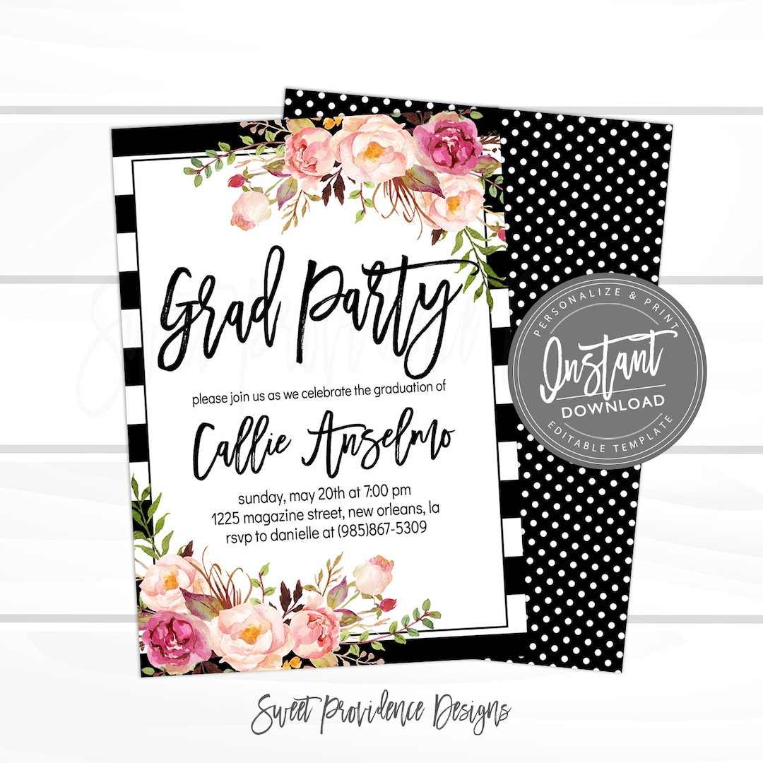 Graduation Party Invitation, Floral Grad Party Invite, Class of 2024 ...