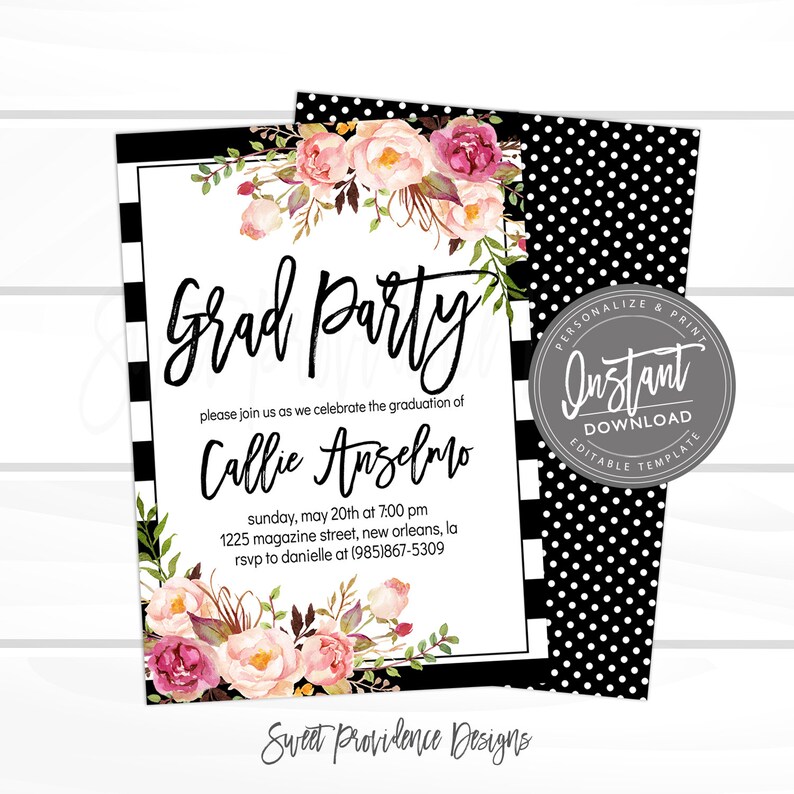 Graduation Party Invitation Floral Grad Party Invite Class - Etsy