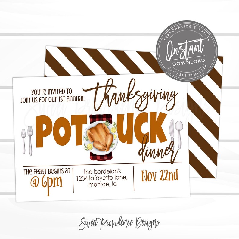 Thanksgiving Invitation Thanksgiving Potluck Fall Potluck - Etsy