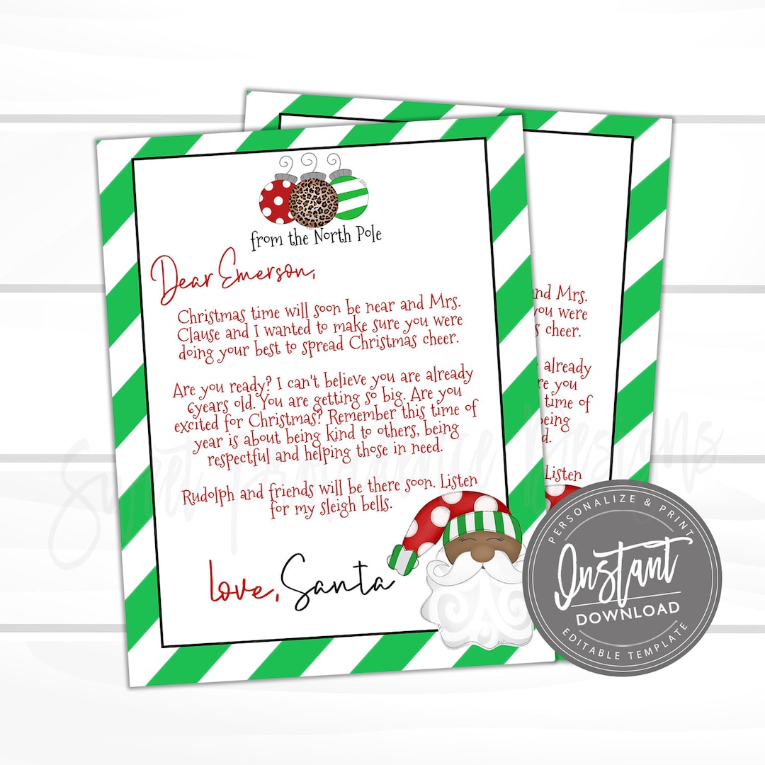 EDITABLE Letter From Santa Printable, Santa Letter Instant Download ...
