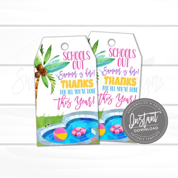 Teacher Appreciation Gift Tag, Fun in the Sun, Thank You Favor Tag ...