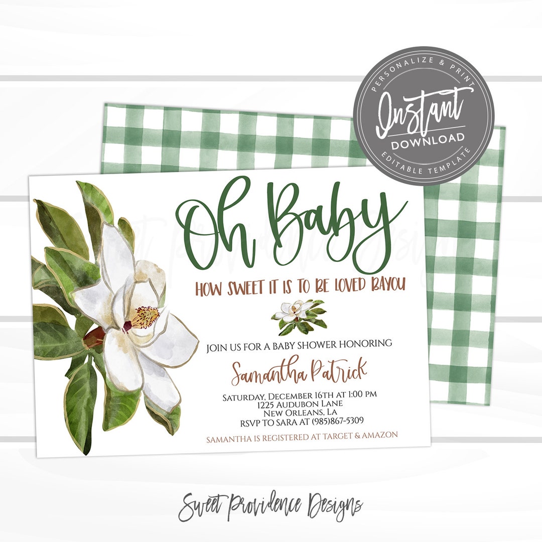 Bayou Baby Shower Invitation, Magnolia How Sweet It is to Be Loved ...