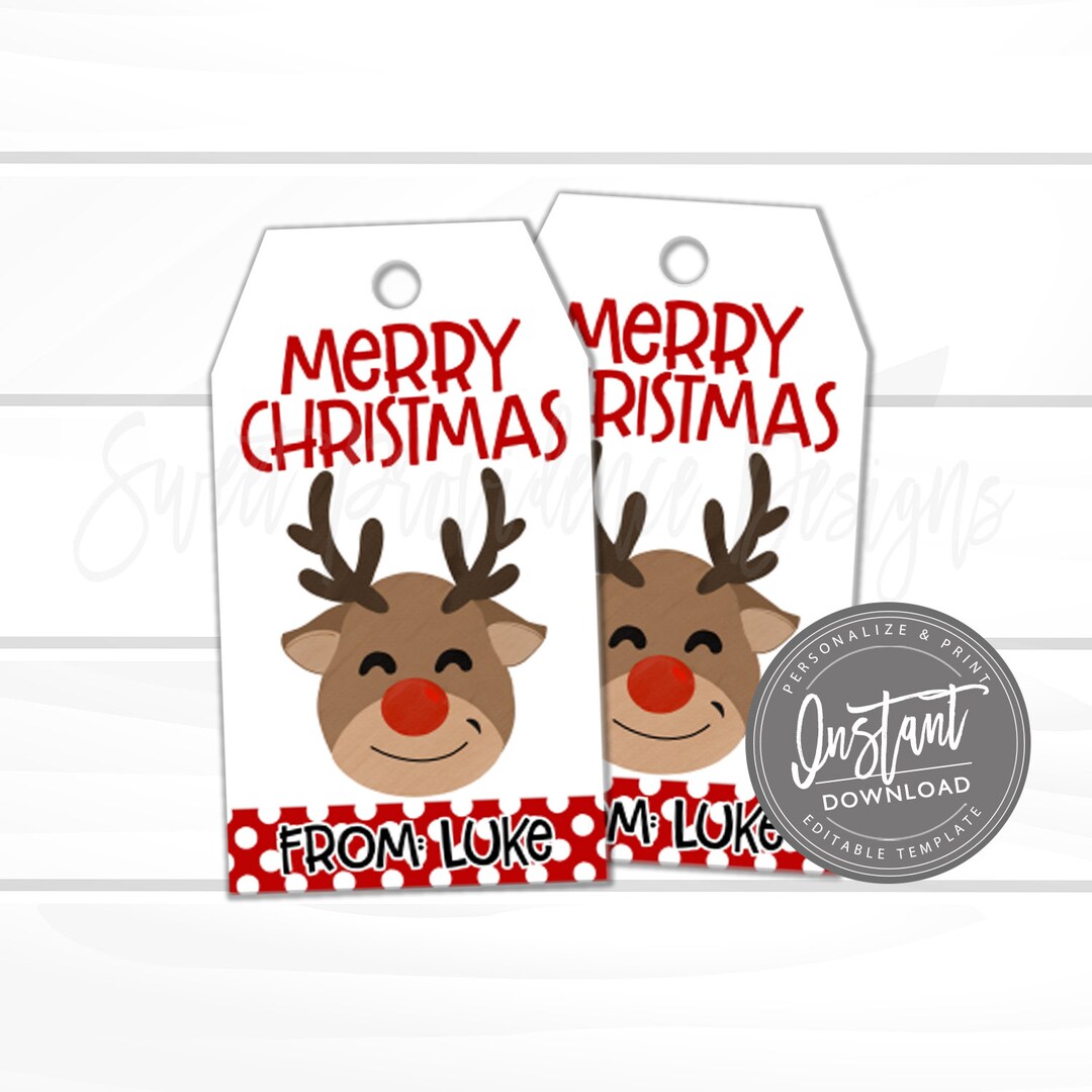 EDITABLE Christmas Favor Tag, DIY Reindeer Christmas Tag, Teacher Wine ...