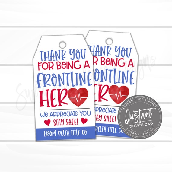 Nurse Hero Appreciation Gift Tag, Thank You Frontlines Worker, Medical ...