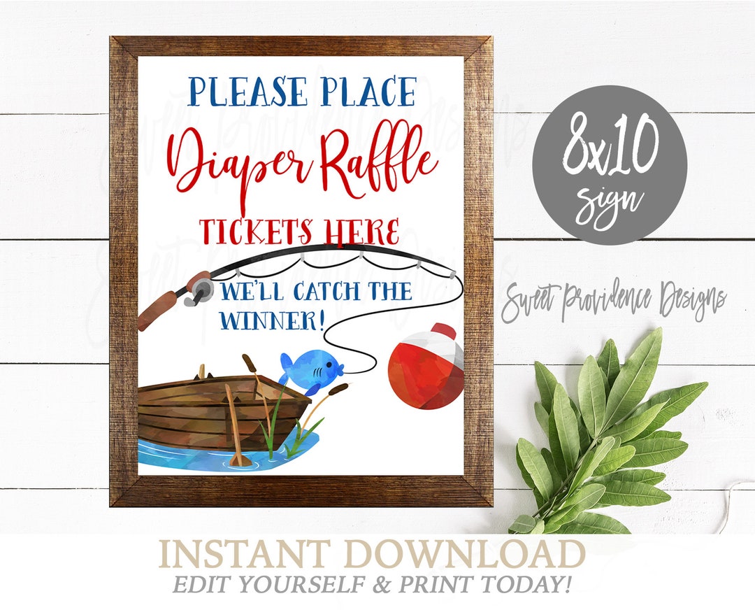 Diaper Raffle Table Sign, Baby Shower Diaper Sign, Editable Fishing ...