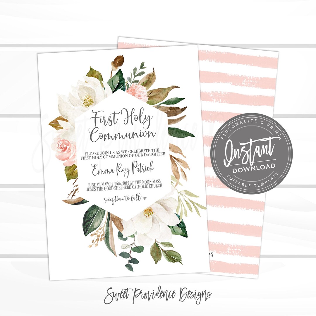 First Communion Invitation, EDITABLE 1st Holy Communion Party ...