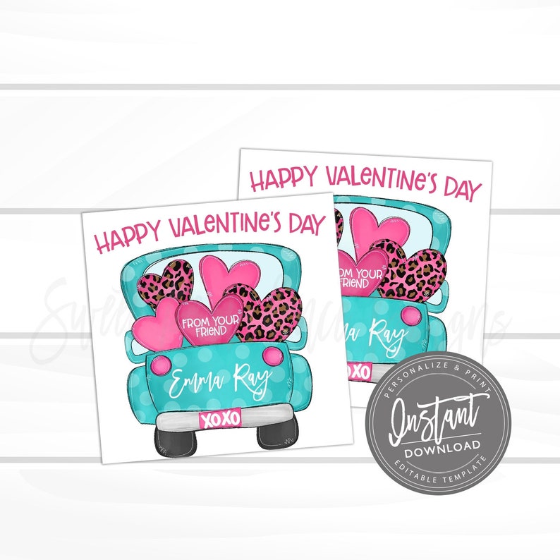 Valentine Favor Tags Editable Valentine Truck Party Tags - Etsy