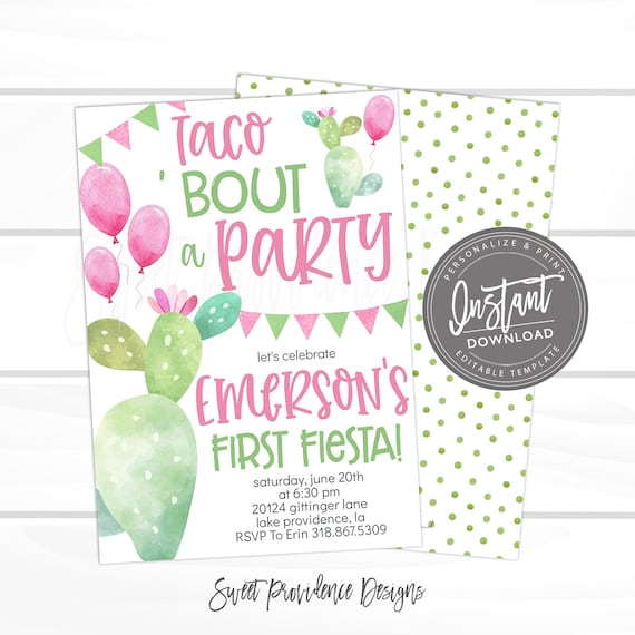 Fiesta Birthday invitation, First Fiesta, Cactus Invite, Taco 'Bout a ...