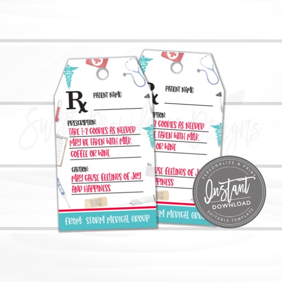 Nurse Appreciation Rx Gift Tag, Prescription, Thank You, Medical ...