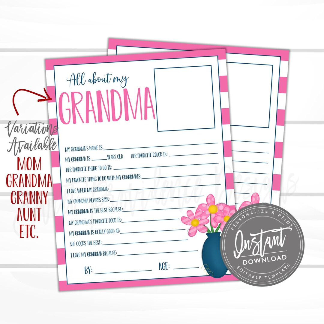 EDITABLE Mother's Day Questionnaire, All About Mom, Survey Questions ...