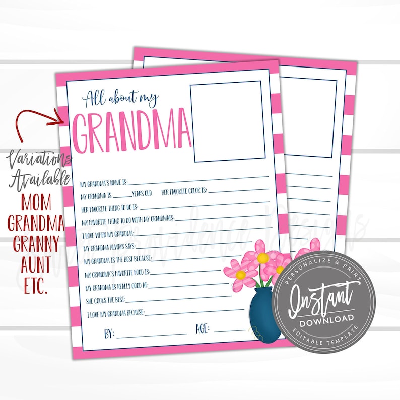 Mother's Day Card, EDITABLE Questionnaire, All About Mom, Survey ...