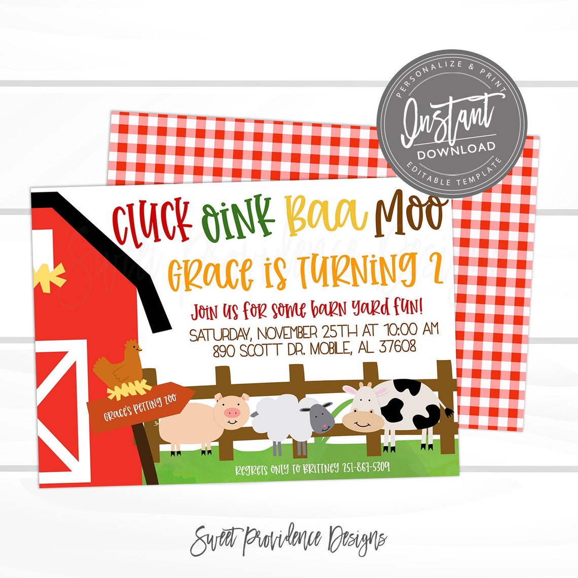 Barnyard Farm Birthday Invitation, Editable Barn Animals Birthday Party ...