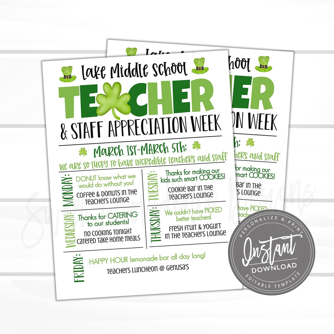 EDITABLE Teacher Appreciation Week Itinerary Printable | Etsy