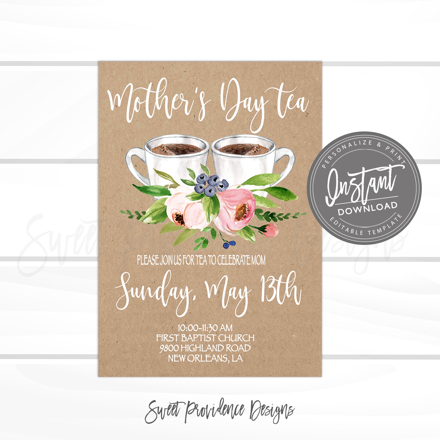 Mother's Day Tea Invitation EDITABLE Church Tea Invite | Etsy