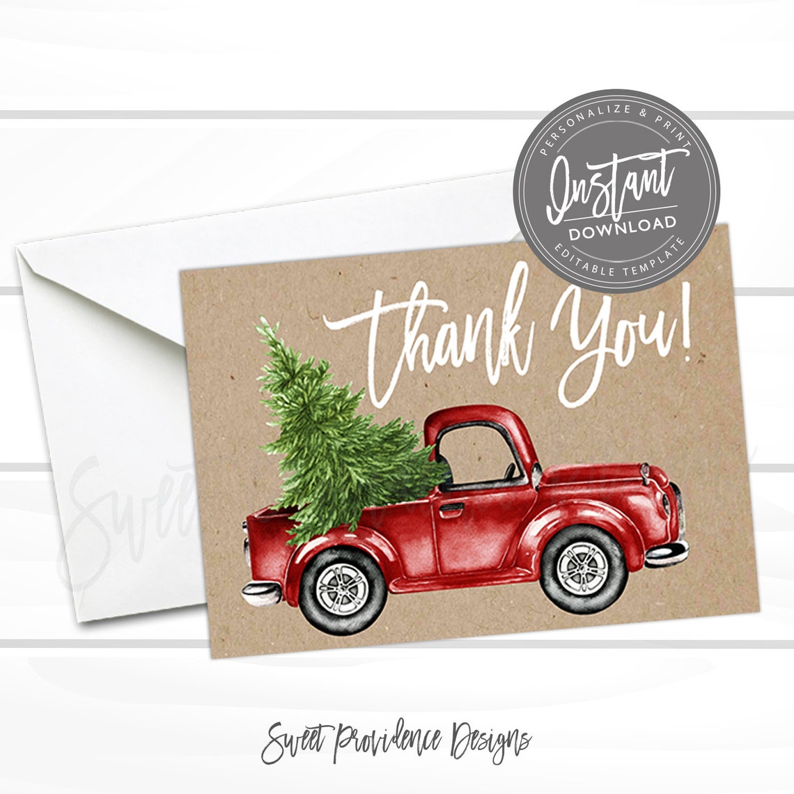 Red Truck Holiday Thank You Card Printable Thank You Cards - Etsy