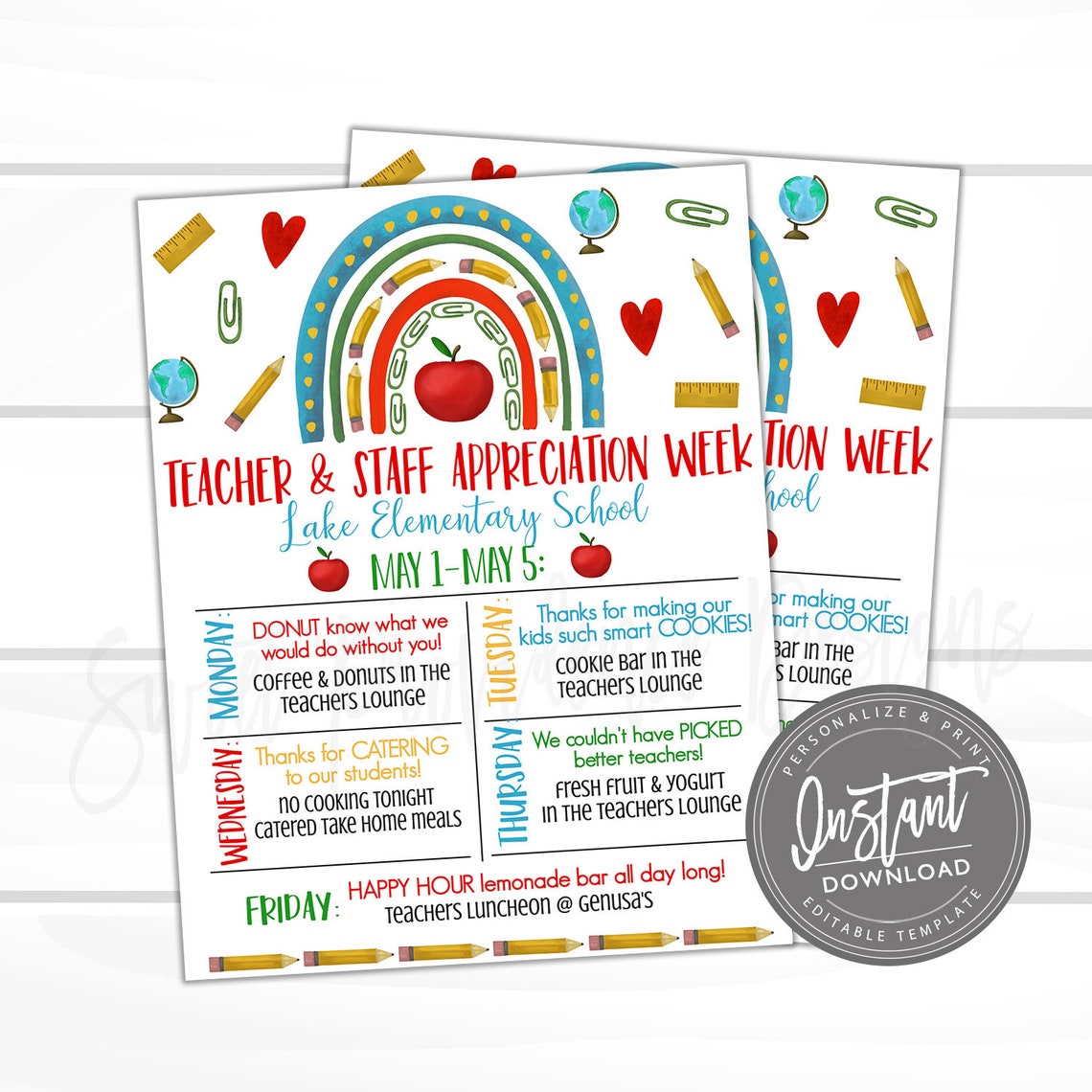 Teacher Appreciation Week Itinerary Editable Printable - Etsy