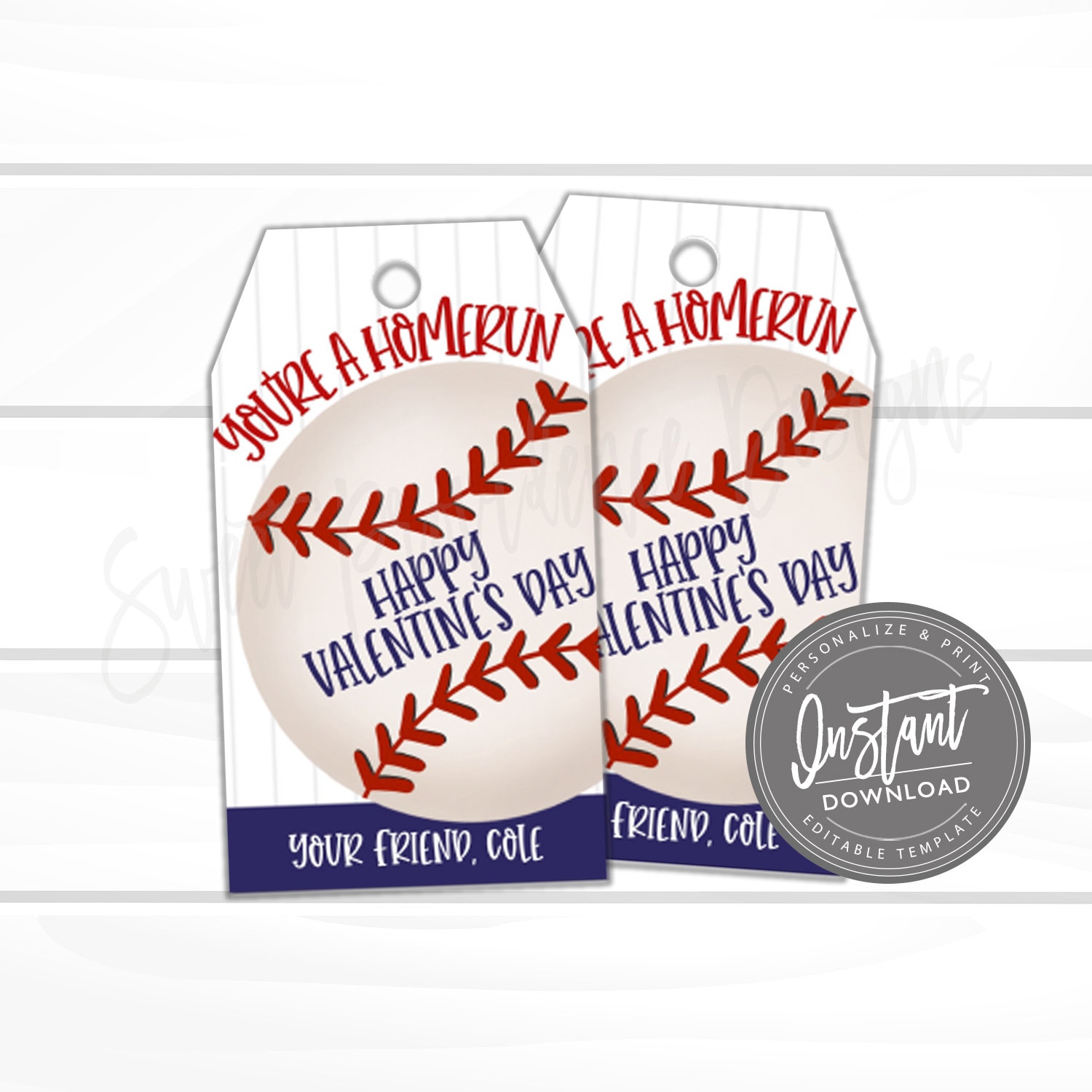 Baseball Valentine Card Printable Homerun Baseball Favor Tag | Etsy