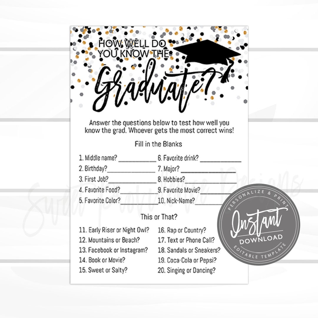 Graduation Party Game, How Well Do You Know the Graduate, Grad ...