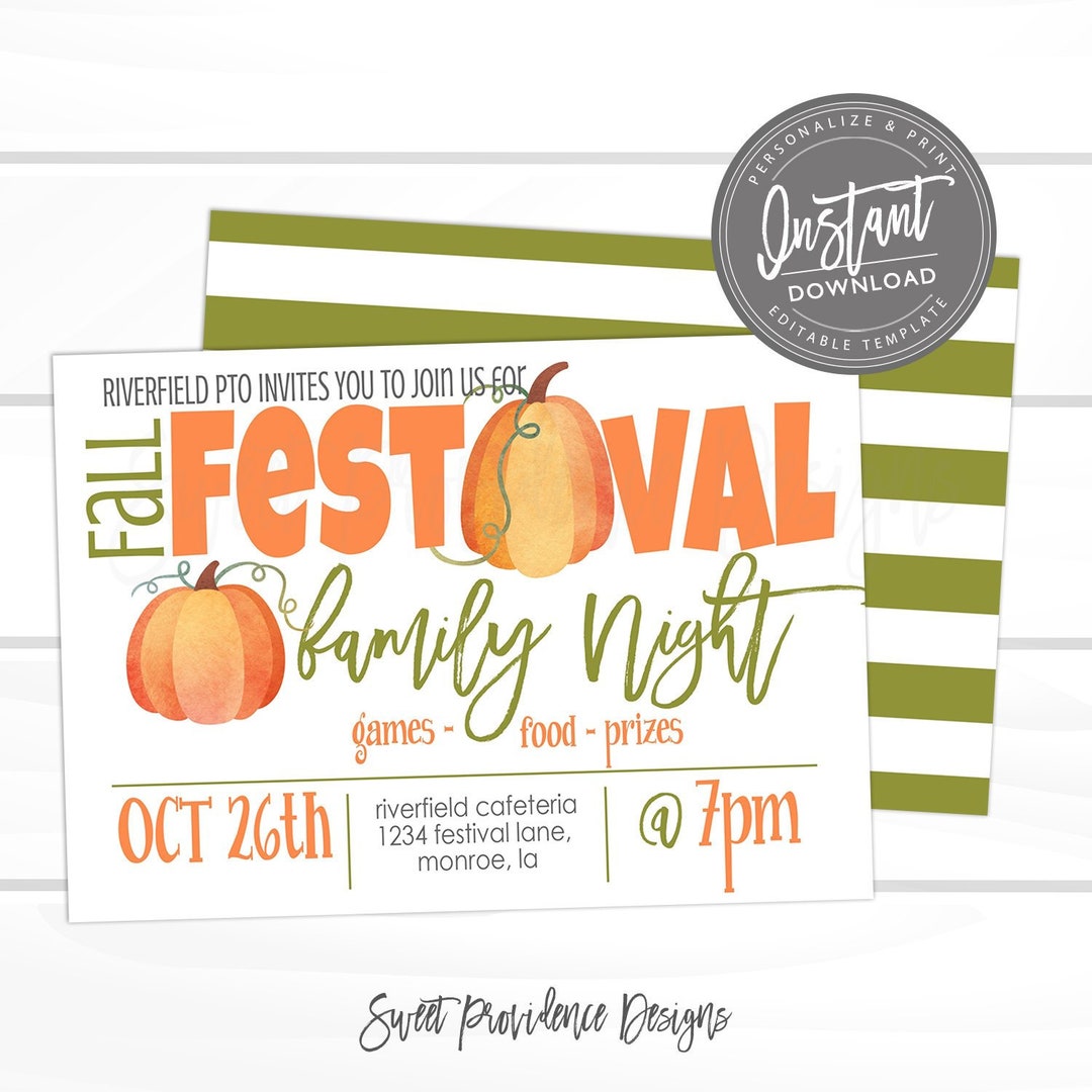 Fall Fest Flyer, Fall Festival Invitation, Pumpkin, Fall Invite ...