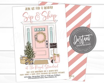 Sip and Shop Christmas Invitation Shopping Holiday Flyer - Etsy