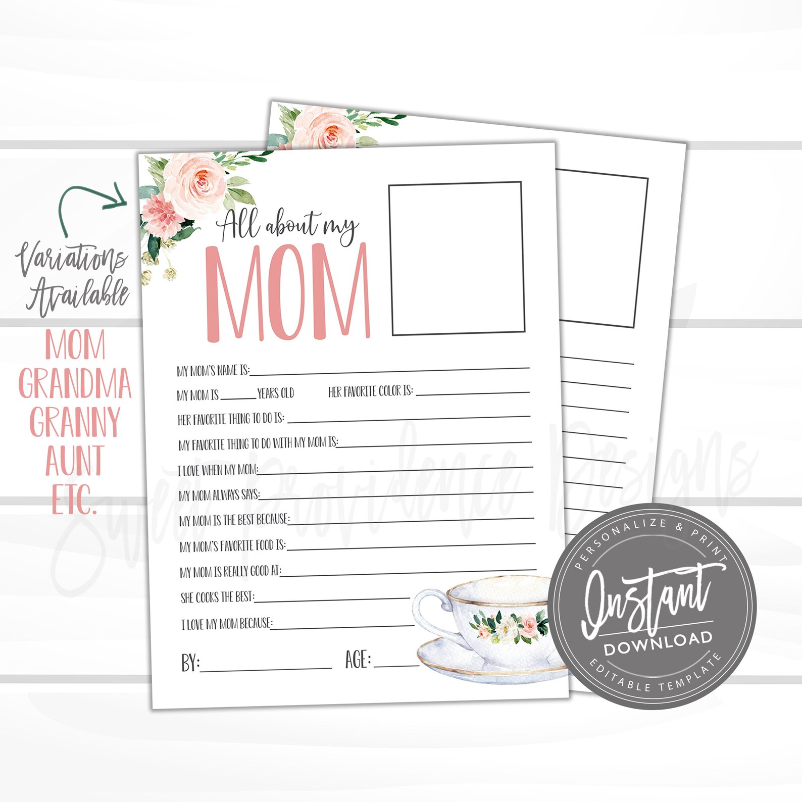 EDITABLE Mother's Day Questionnaire All About Mom Survey - Etsy