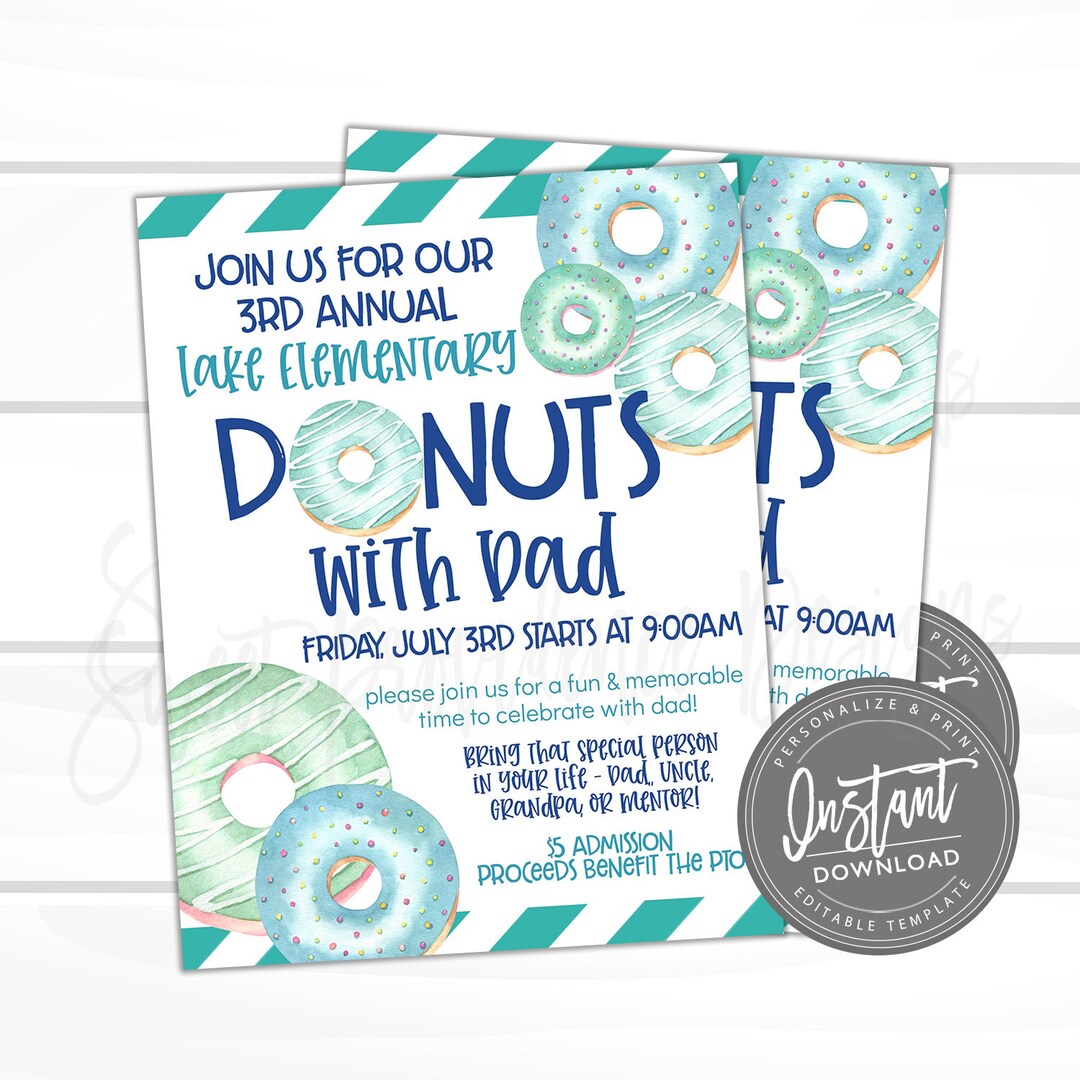 Donuts With Dad Invitation, School Flyer, Father's Day, PTO Fundraiser ...