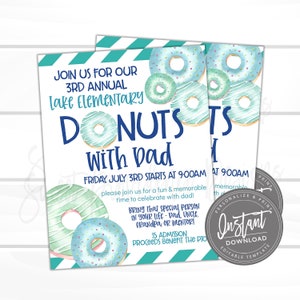 Donuts With Dad Invitation, School Flyer, Father's Day, PTO Fundraiser ...